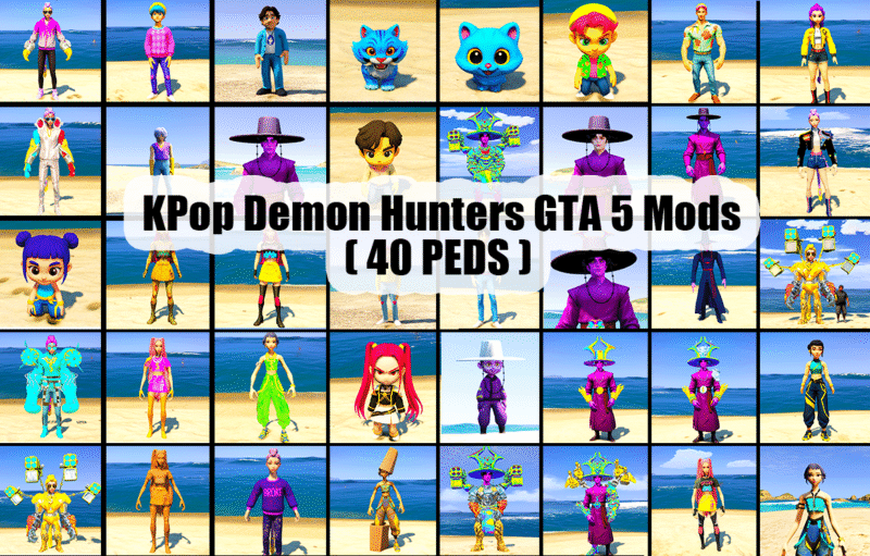 KPop Demon Hunters GTA 5 Mods(Pack Of 40+ Peds) - GTA5MODSWORLD